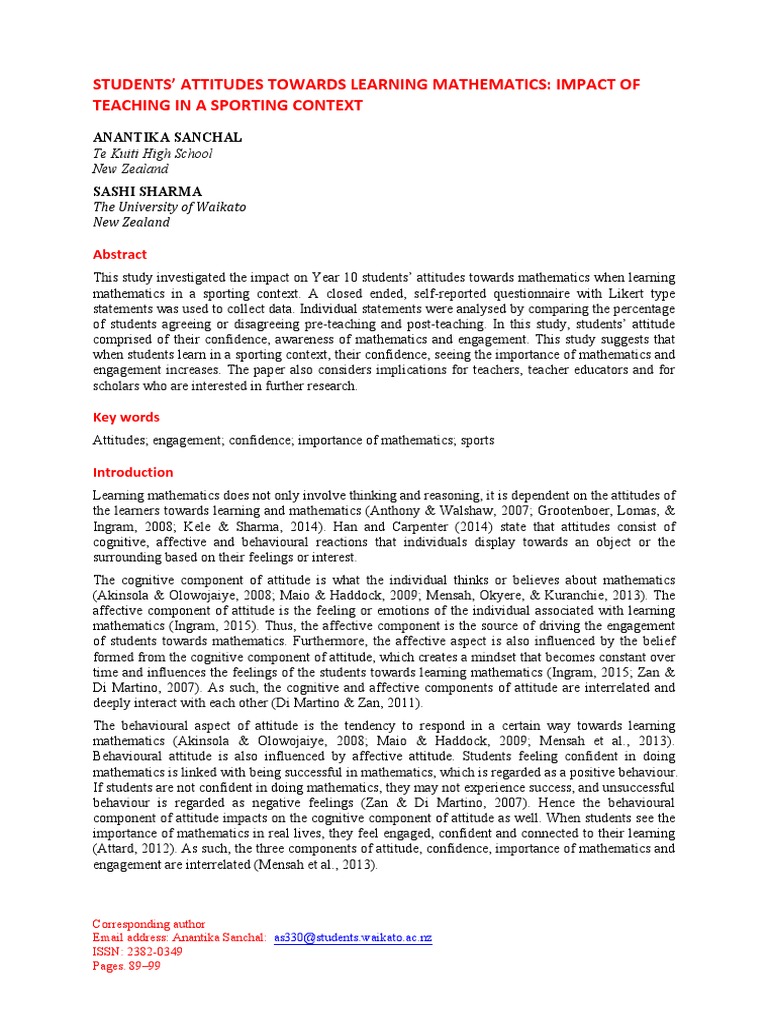 Students' attitudes towards math improve with sports context teaching ...