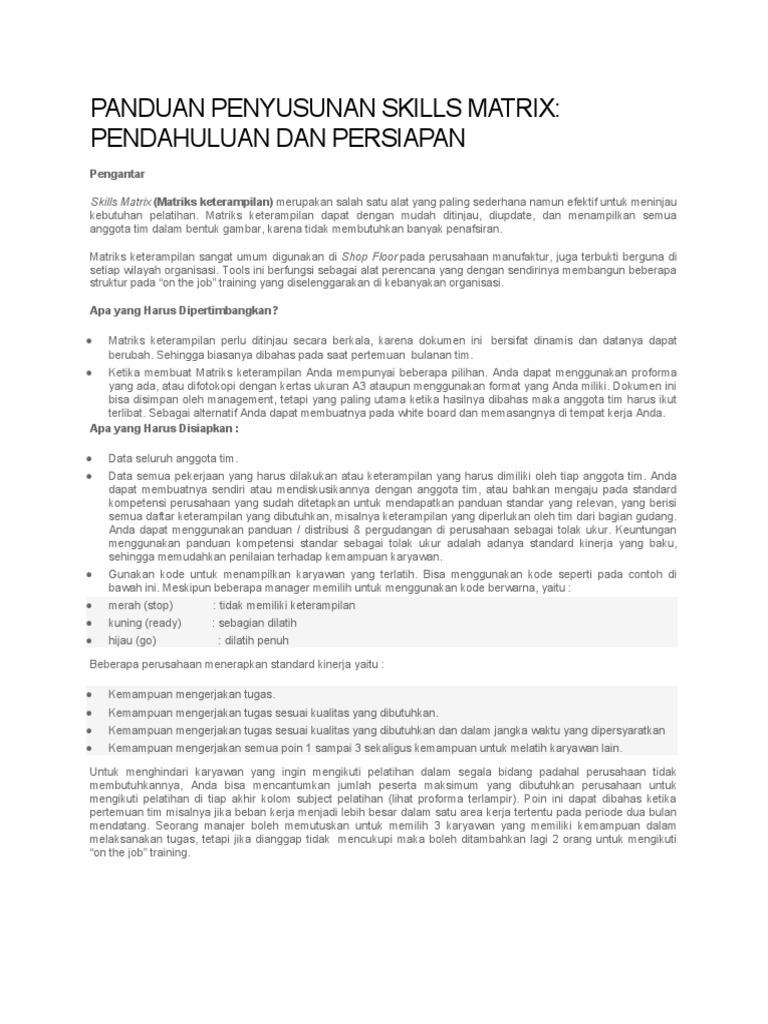 Panduan Penyusunan Skills Matrix | PDF