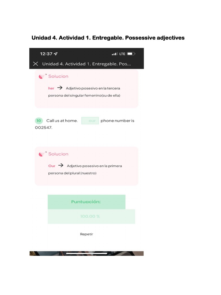 Unidad 4 Actividad 1 Possessive Adjective | PDF