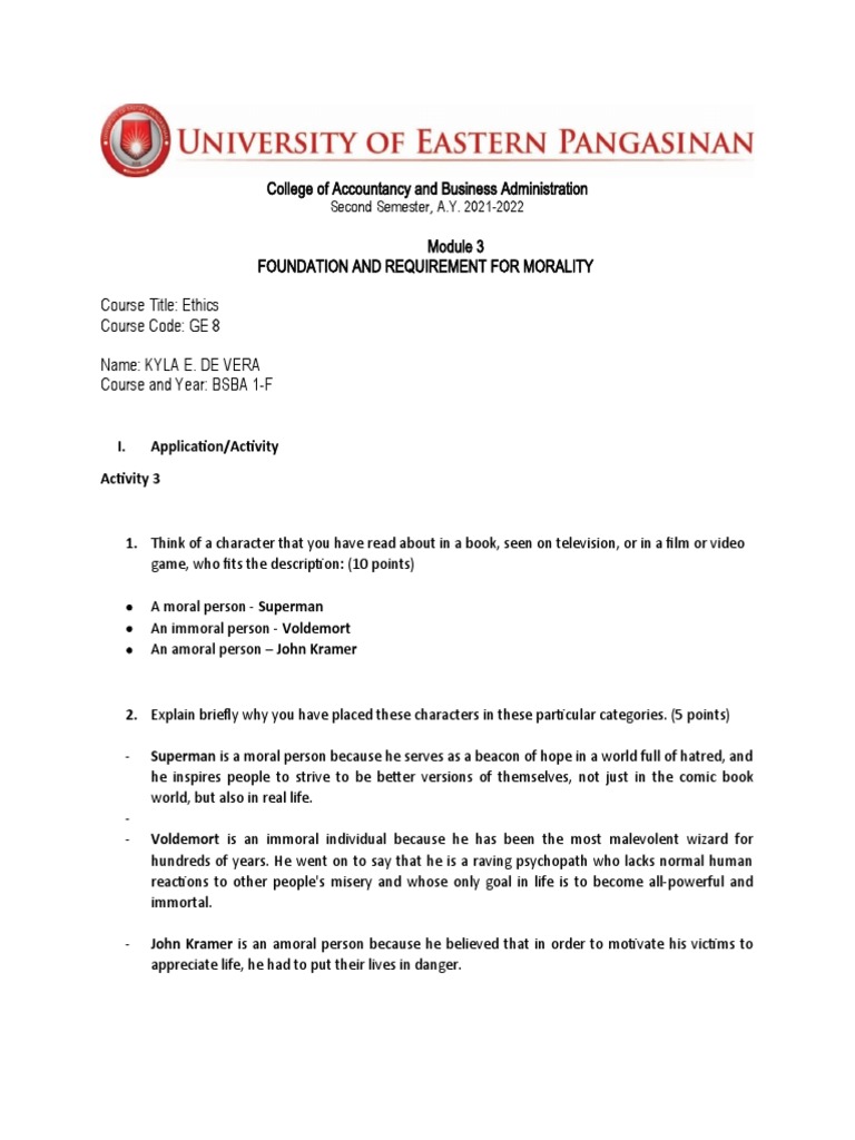 Understanding Morality: A Case Study on Character Analysis and the ...