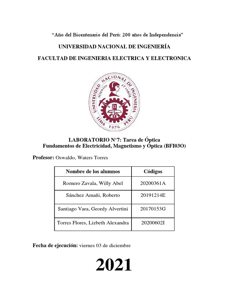 Laboratorio 7 Fisica 3 Fiee Uni | PDF | Óptica | Ligero