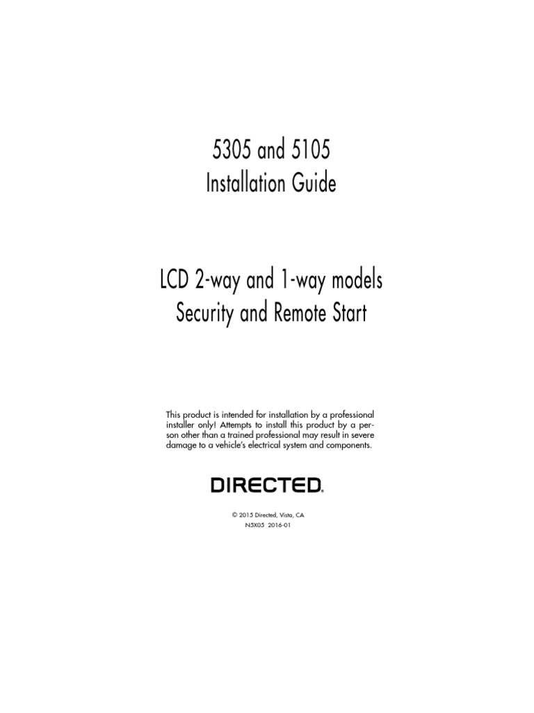 5305 and 5105 Installation Guide: © 2015 Directed, Vista, CA N5X05 2016 ...