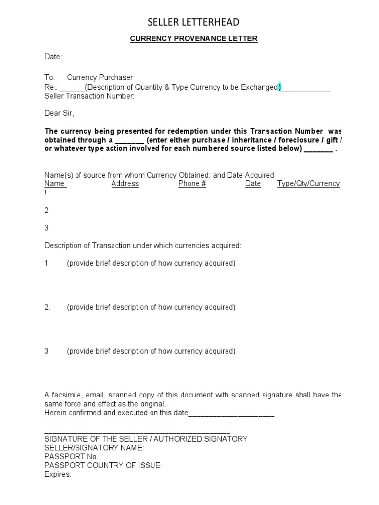 Currency Provenance Letter | PDF