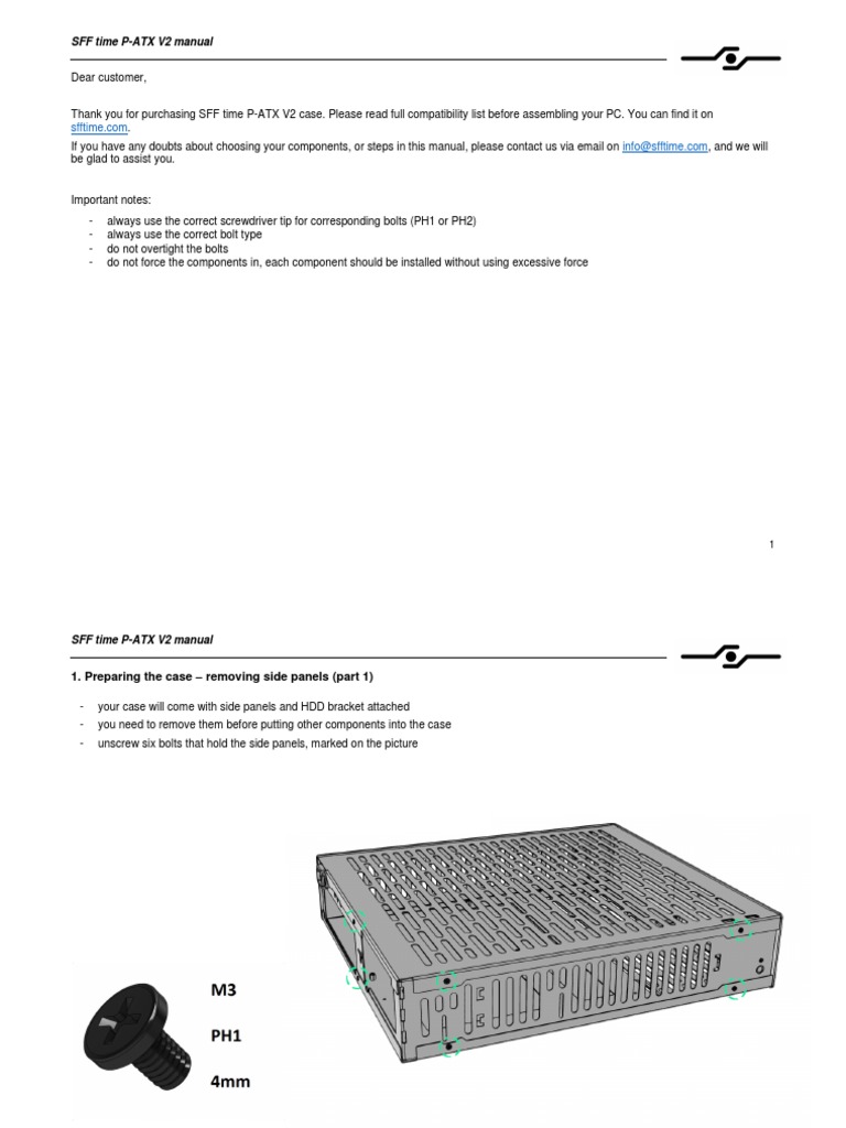 SFF Time P-ATX V2 User Manual | PDF | Screw | Hard Disk Drive