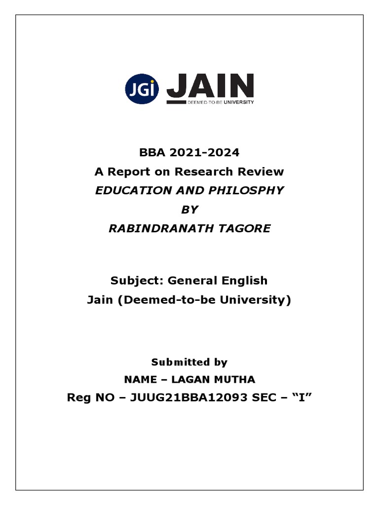 BBA 2021-2024 A Report On Research Review: Education and Philosphy BY Rabindranath Tagore ...