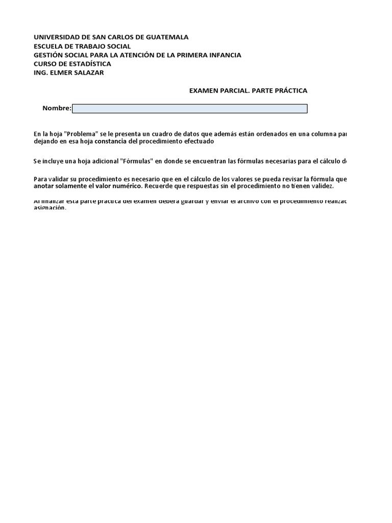 Examen Parcial. Estadística I. Carrera Técnica (Check) | PDF