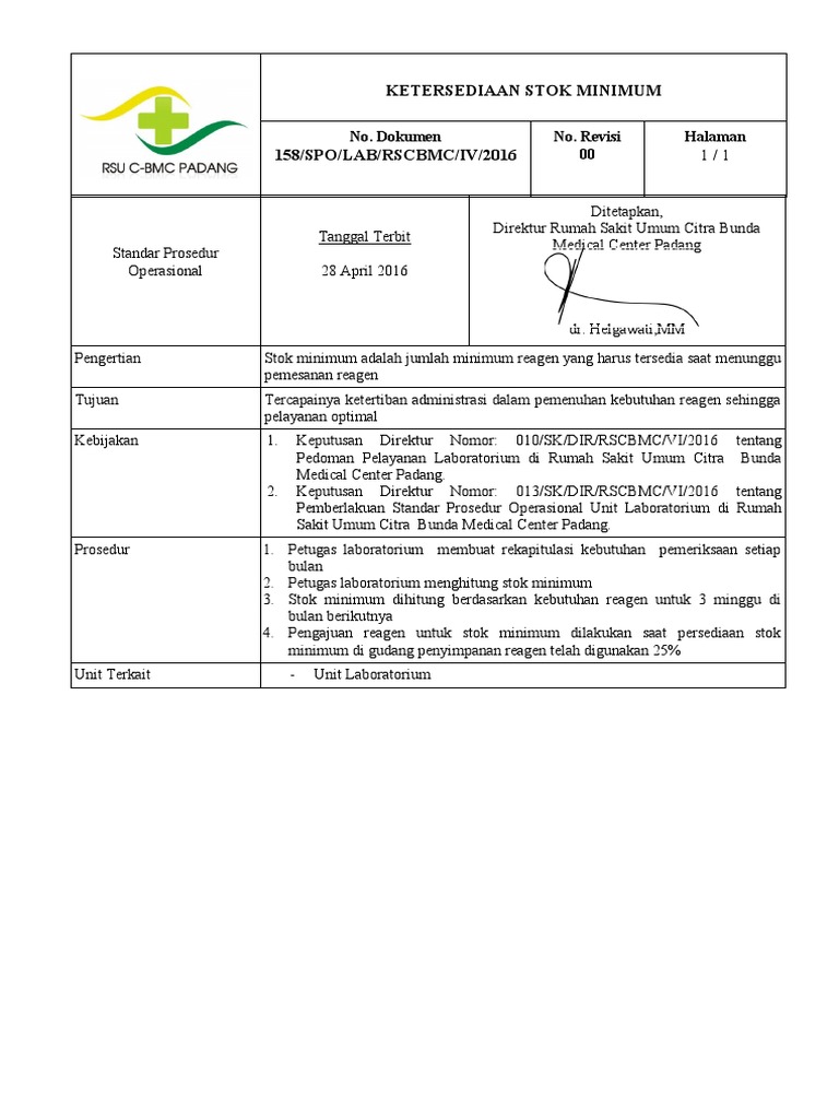Prosedur Penentuan Stok Minimum Reagen | PDF