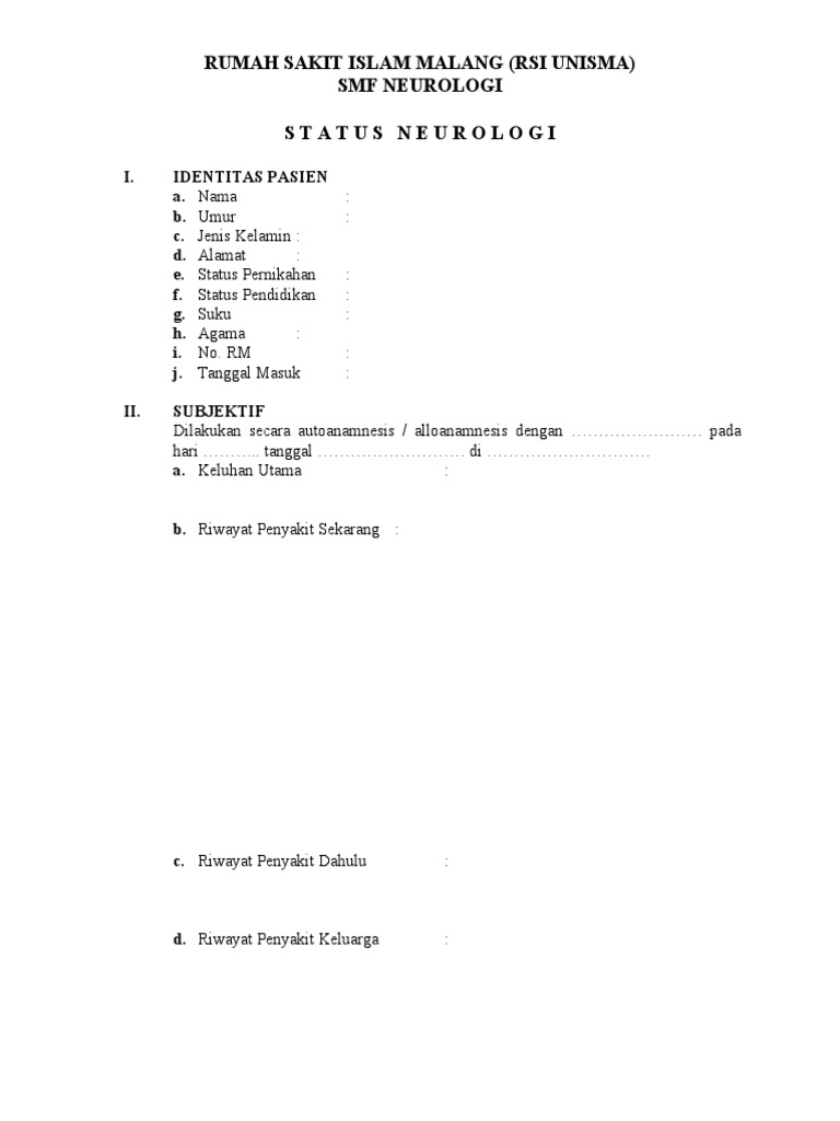Status Neurologis Pasien di RSI Unisma | PDF | Sains & Matematika