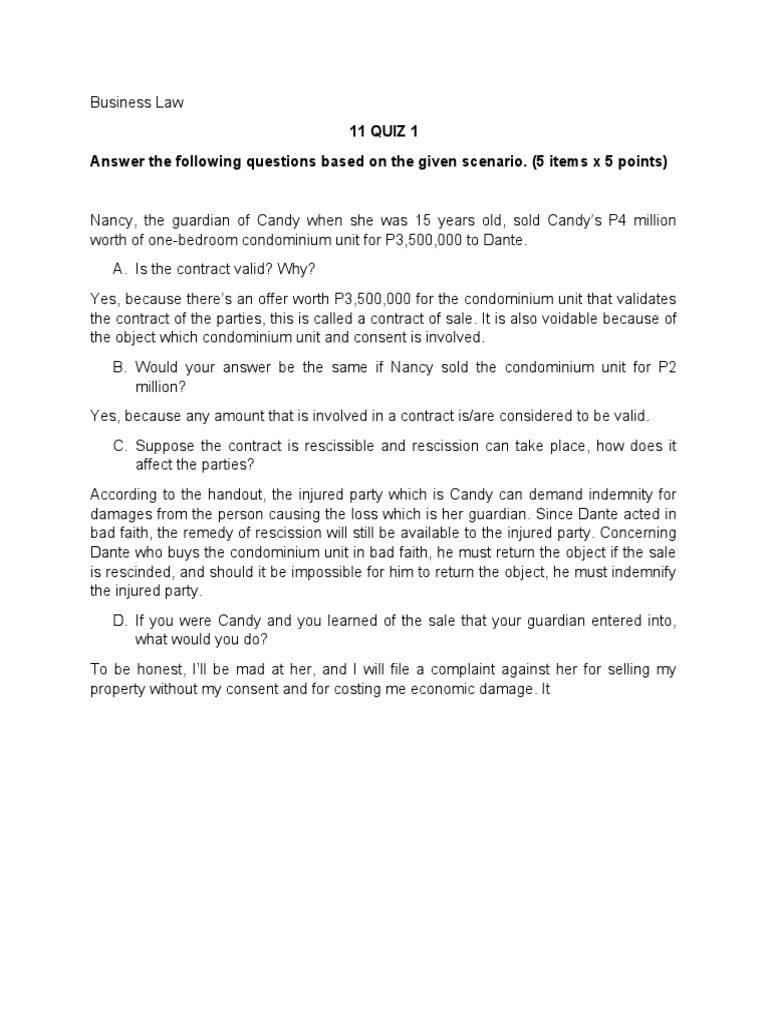 11 QUIZ 1 Answer The Following Questions Based On The Given Scenario ... 11 QUIZ 1 Answer The Following Questions Based On The Given Scenario ...