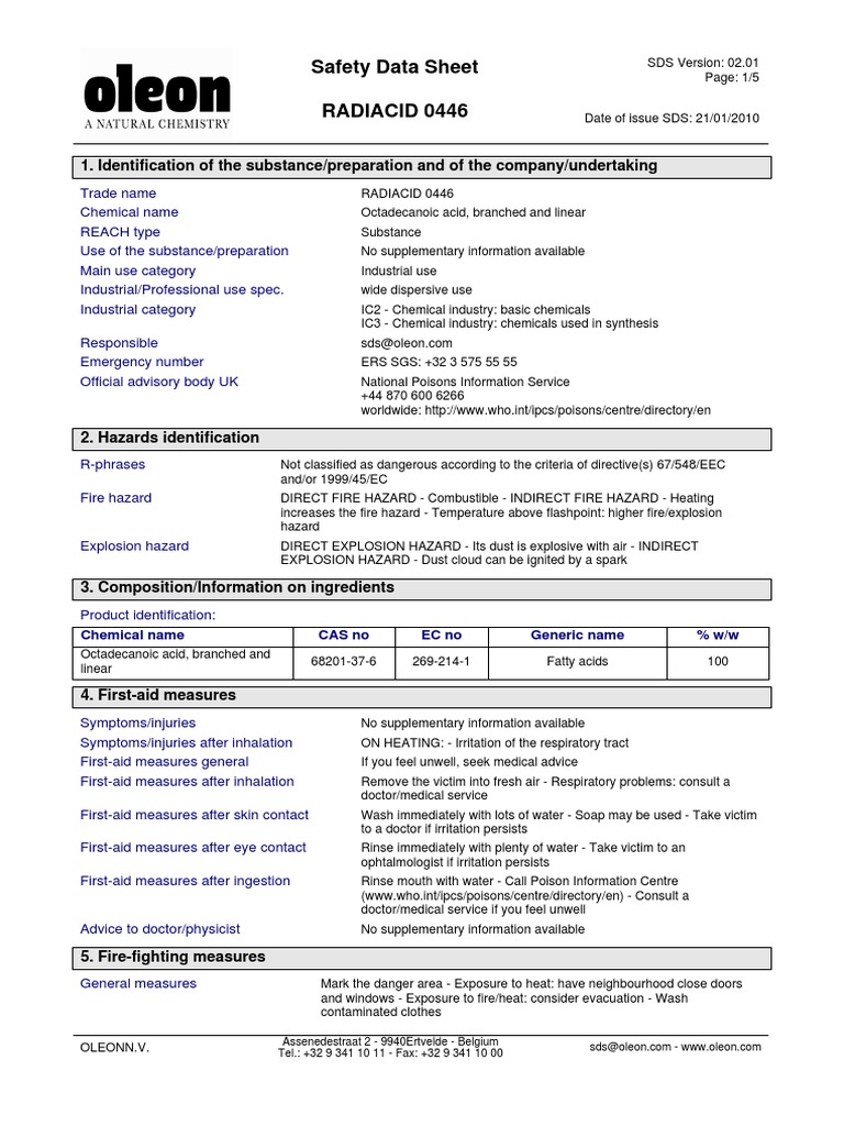RADIACID 0446 Safety Data Sheet | PDF | Firefighting | Toxicity