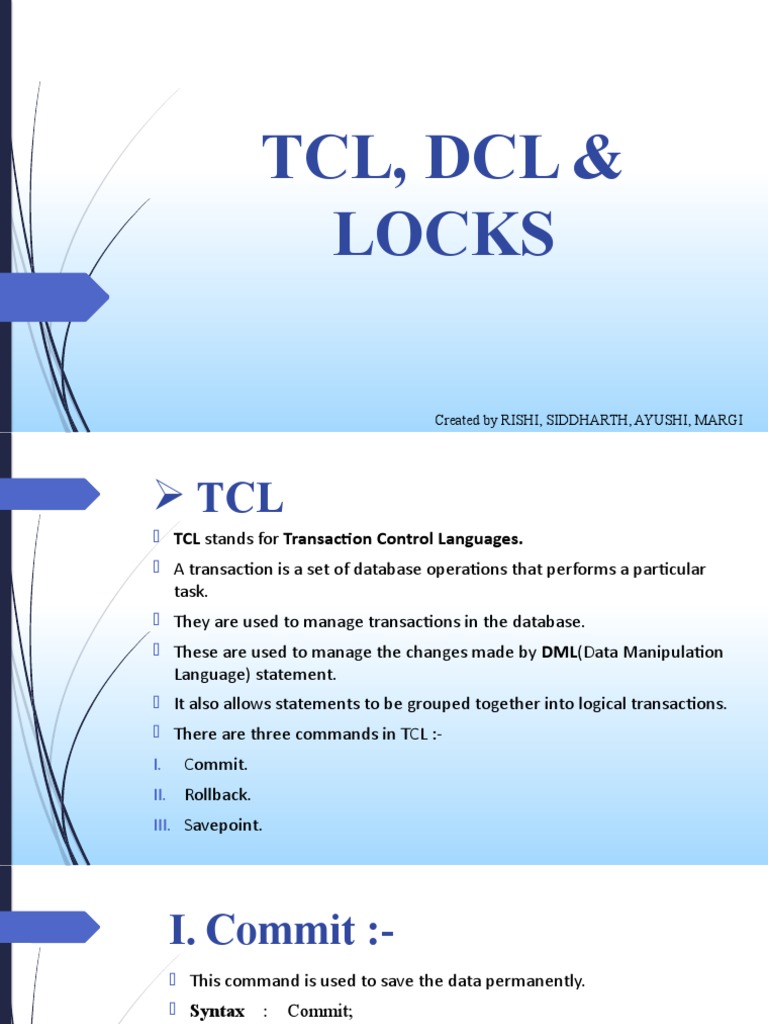 TCL, DCL & Locks | PDF | Database Transaction | Databases