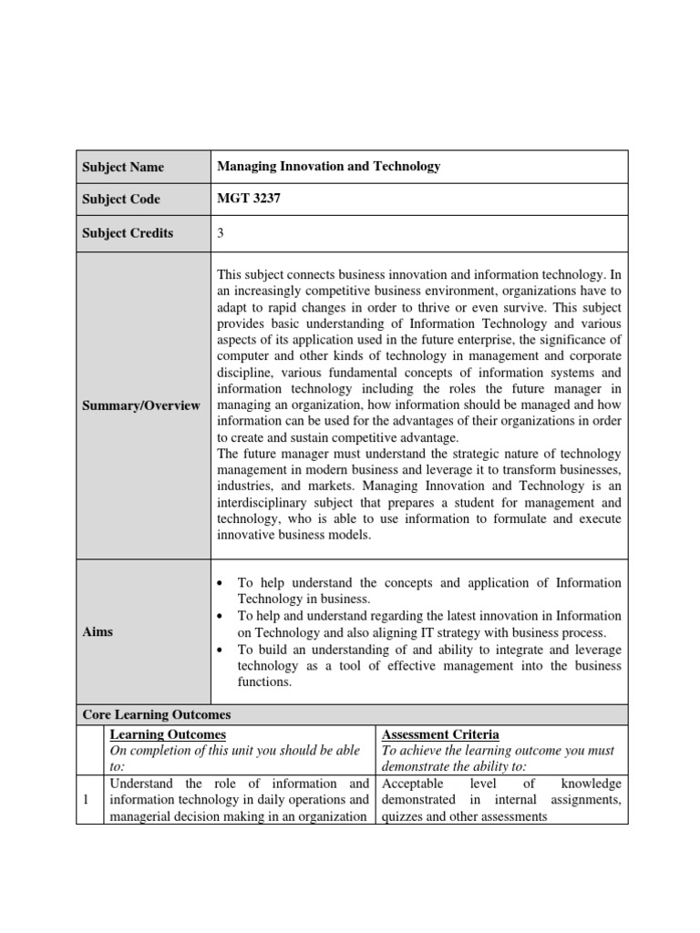 Managing Innovation and Technology | PDF | Educational Assessment ...