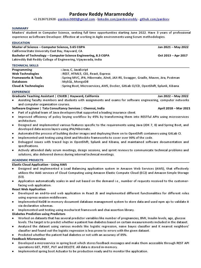 PardeevReddy Resume | PDF | Cloud Computing | Spring Framework