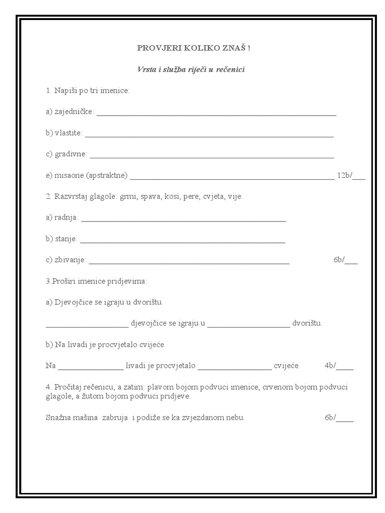 Vrsta i Služba Riječi u Rečenici | PDF