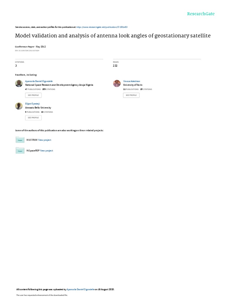 Model Validation and Analysis of Antenna Look Angles of Geostationary ...