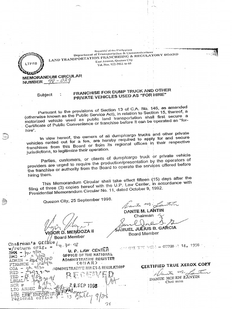 LTFRB MC 98-027 | PDF