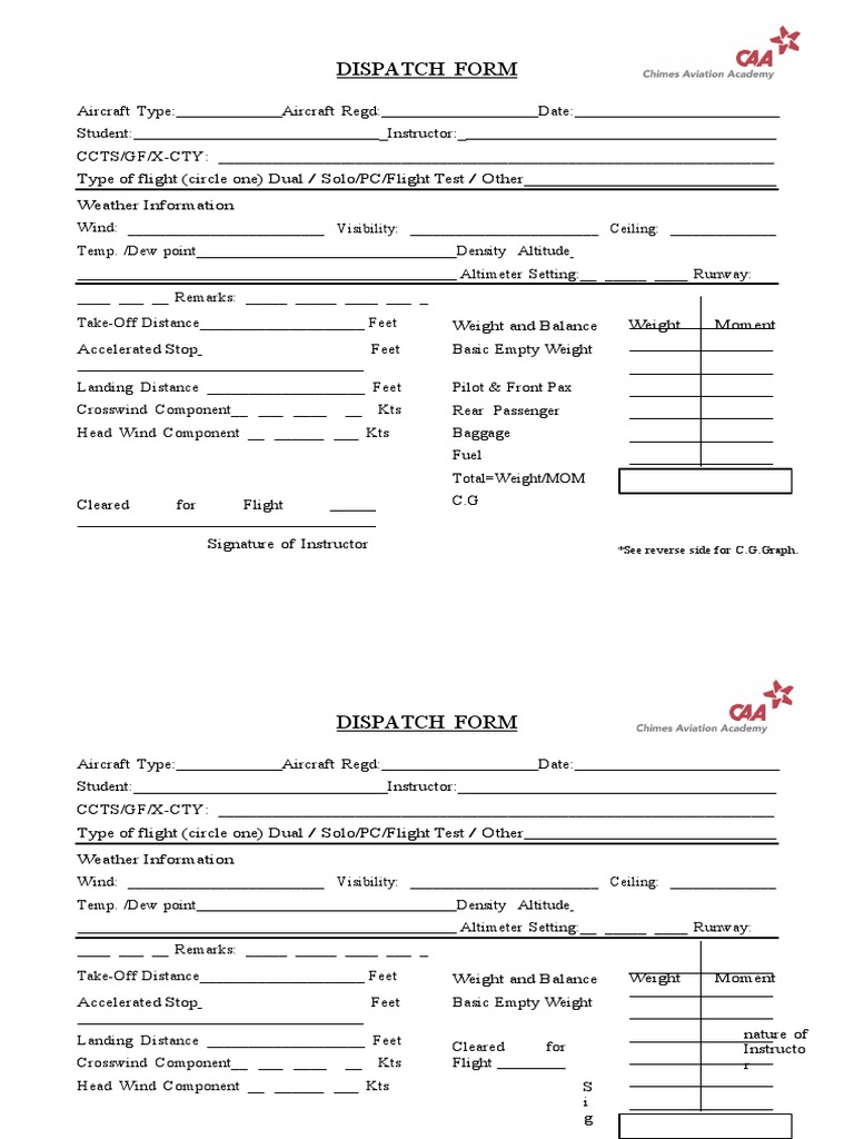 Disp A TCH F O R M: See Reverse Side For C.G.Graph | PDF | Aviation ...