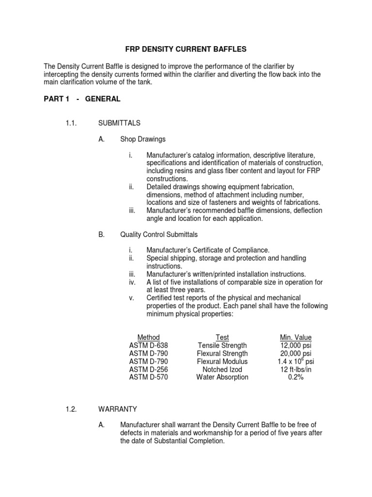 FRP Density Current Baffle System | PDF | Fiberglass | Building Engineering