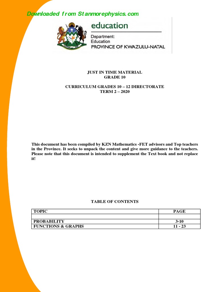 Maths Grade 10 JIT Term 2 | PDF | Cartesian Coordinate System ...