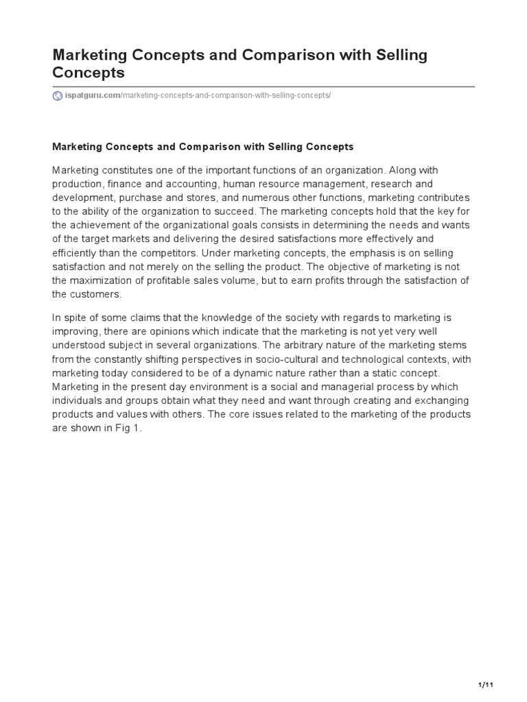 Marketing Concepts and Comparison With Selling Concepts | PDF ...