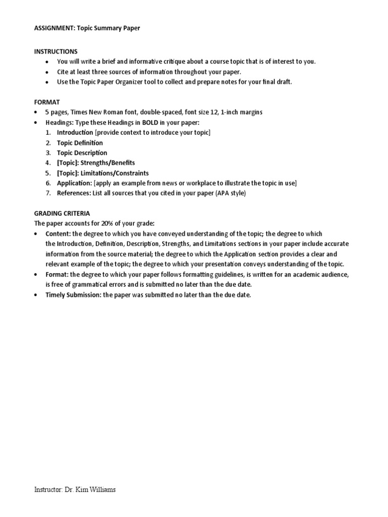 Course Topic Summary Paper Guide | PDF