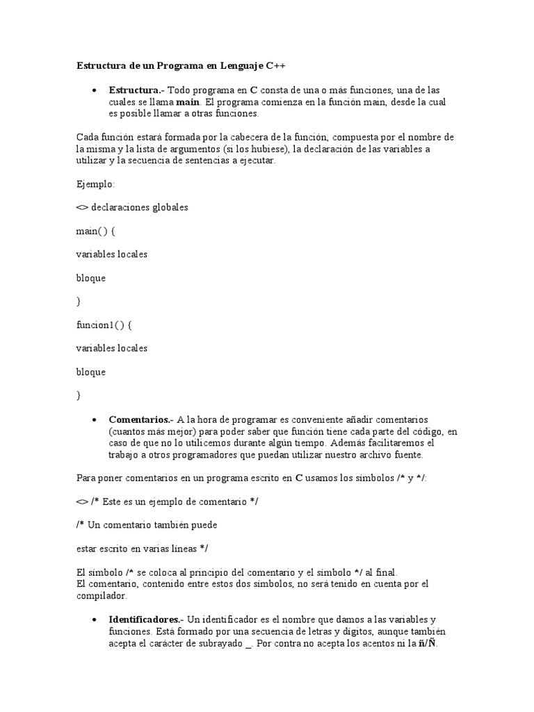 Estructura de Un Programa en Lenguaje C Ejercicios | PDF | Familias de ...