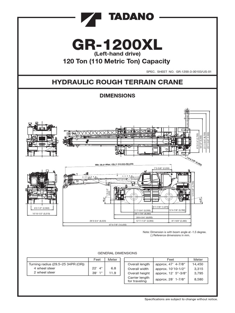 GR-1200XL: Hydraulic Rough Terrain Crane | PDF | Crane (Machine ...