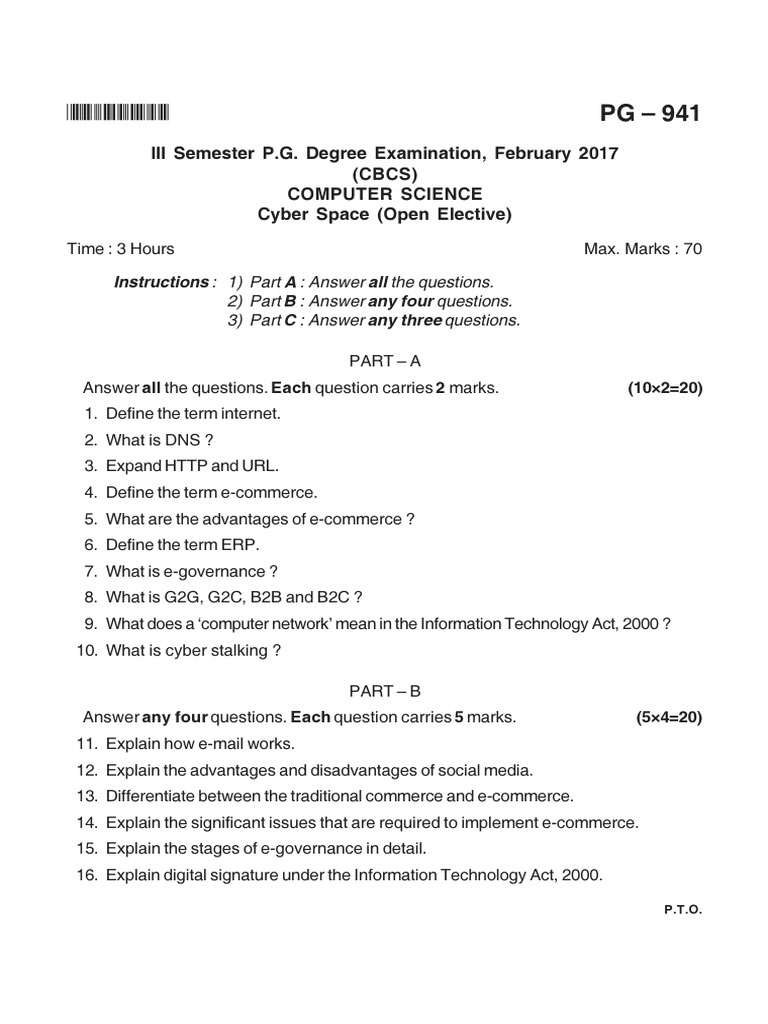 Cyber Space Question Paper 2017 | PDF | World Wide Web | Internet & Web