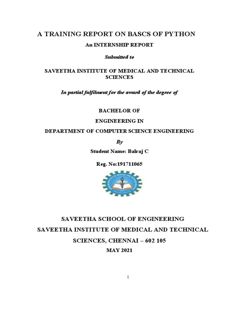 A Training Report On Bascs of Python | Download Free PDF | Class ...