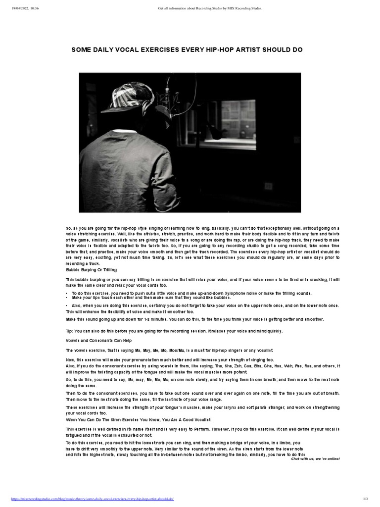 Daily Vocal Exercises For Hip Hop Artists - MIX Recording Studios | PDF ...