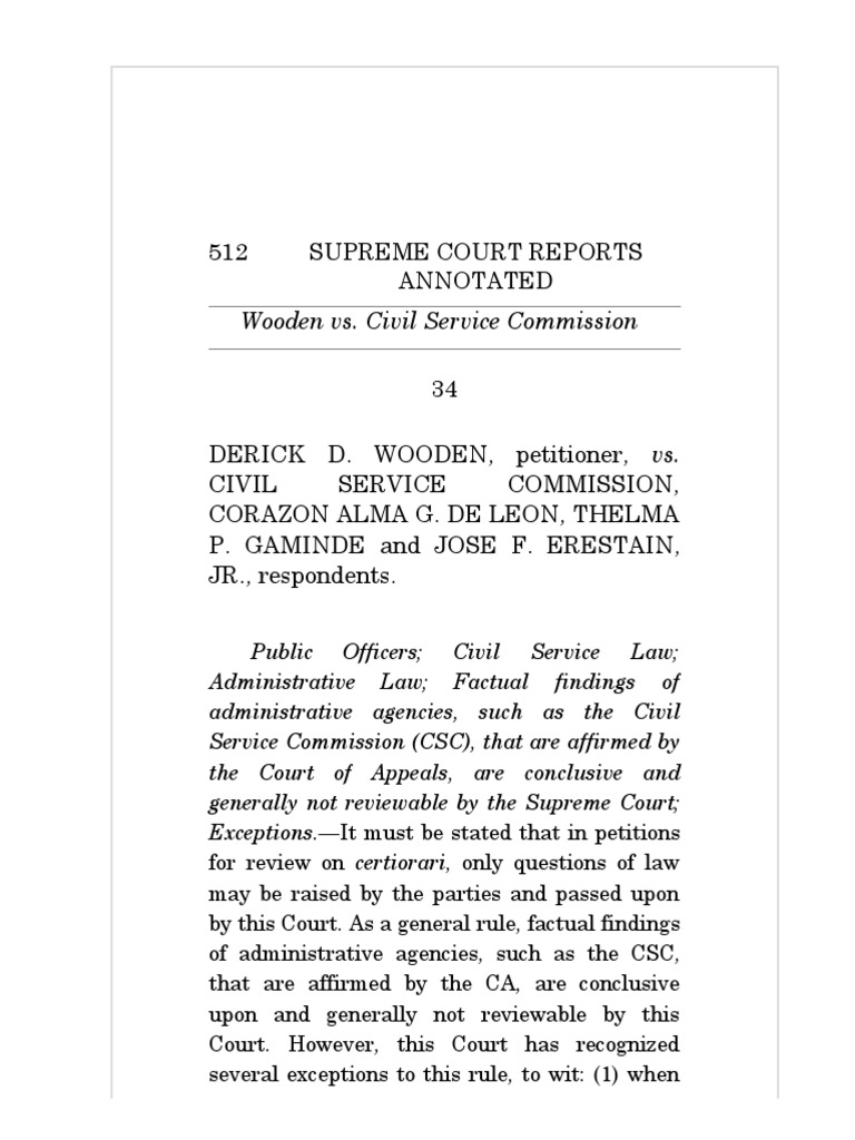 Wooden Vs Civil Service Commission, 471 SCRA 512, G.R. No. 152884, Sept ...
