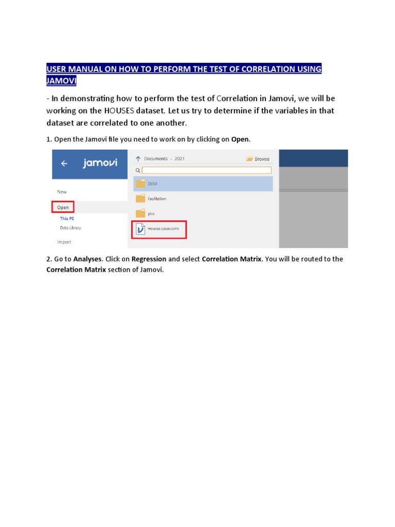 User Manual On Correlation Analysis Using Jamovi PDF Scatter Plot