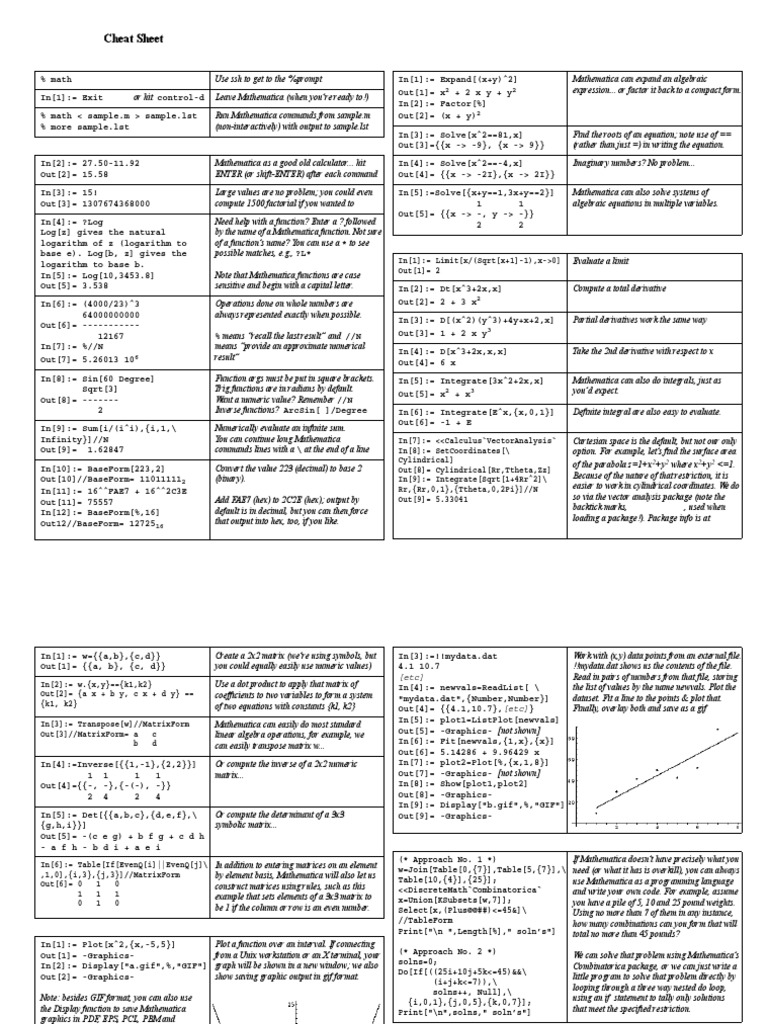 Mathematica Cheat Sheet: in (1) : Limit (X/ (SQRT (x+1) - 1), X - 0 ...