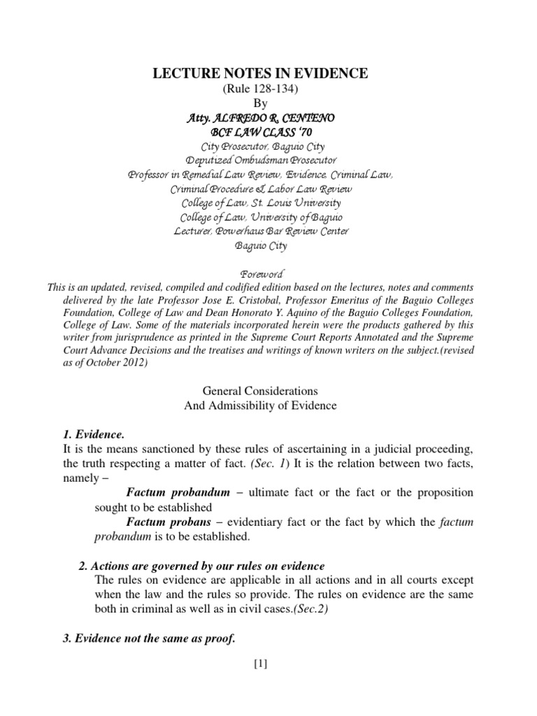 Evidence Rules and Admissibility Guide | PDF | Evidence (Law ...