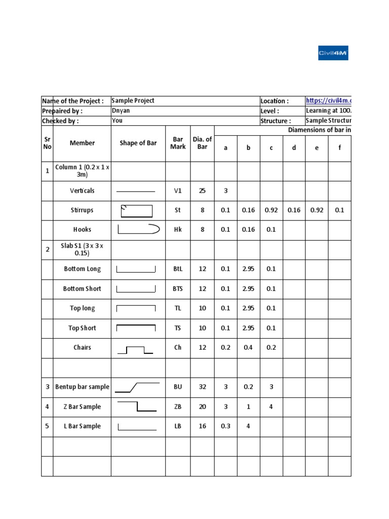 Bar Bending Schedule BBS Format | PDF