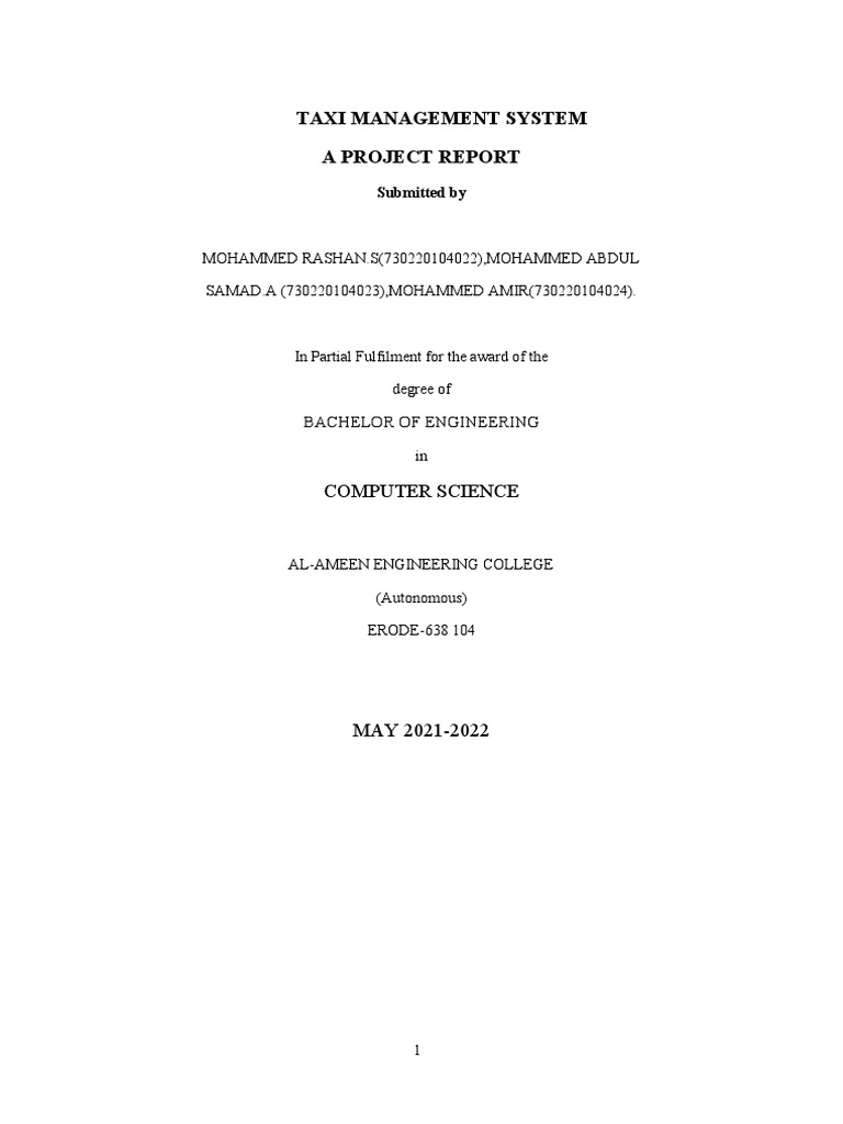 Taxi Management System | PDF | System | Computing