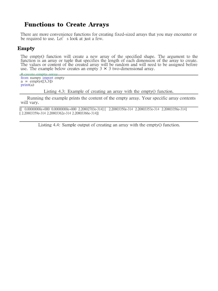 Functions To Create Arrays | Download Free PDF | Array Data Structure | Function (Mathematics)