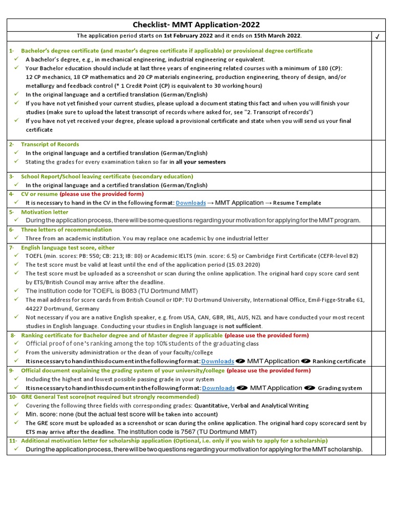 Checklist-MMT Application-2022: (Please Use The Provided Form) | PDF ...