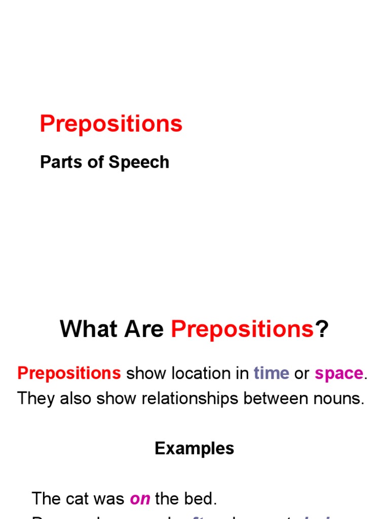 Prepositions: Parts of Speech | PDF
