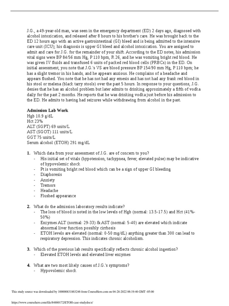 ETOH Case Study | PDF | Alcoholism | Substance Abuse