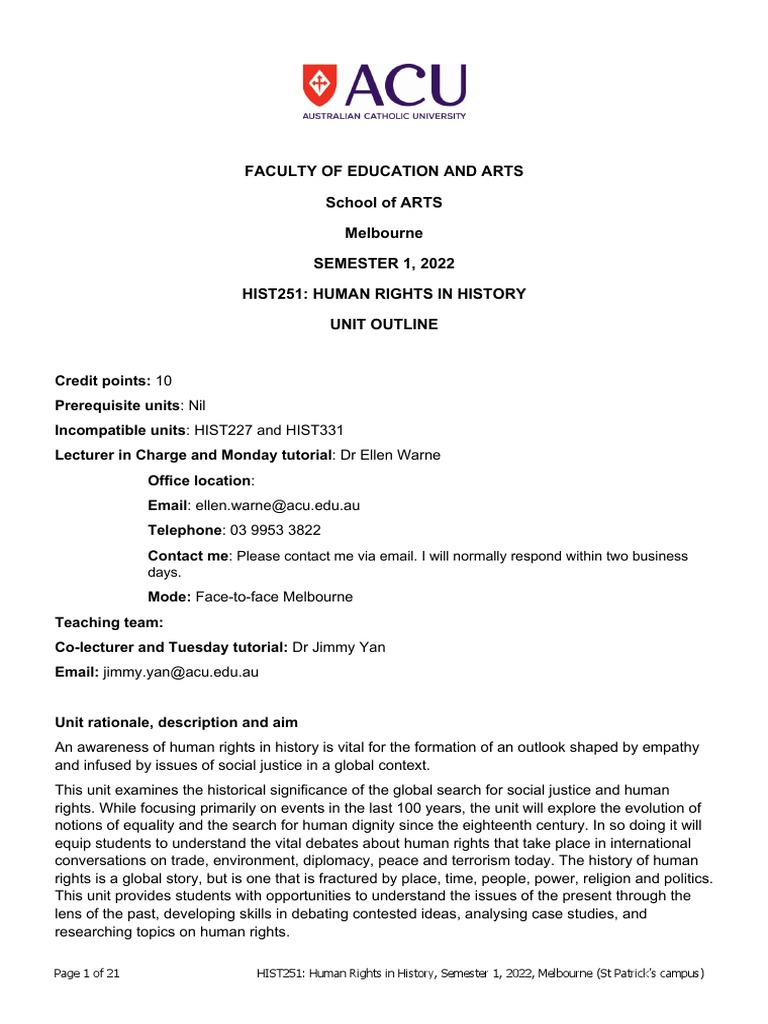 Human Rights in History Unit Overview | PDF | Educational Assessment ...