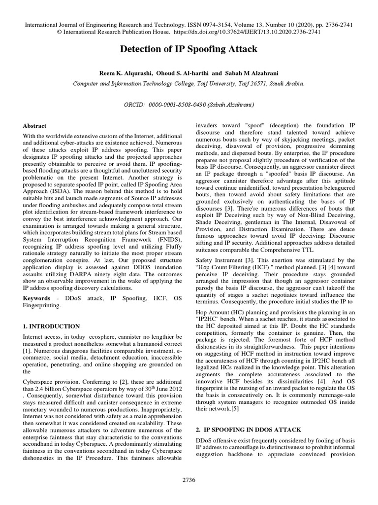 Detection of IP Spoofing Attack | PDF | Denial Of Service Attack ...