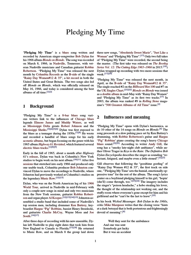 Pledging My Time-Eng | PDF | Works | American Musicians