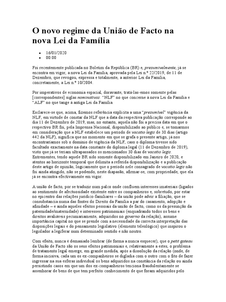 O Novo Regime Da União de Facto Na Nova Lei Da Família | PDF | Família ...
