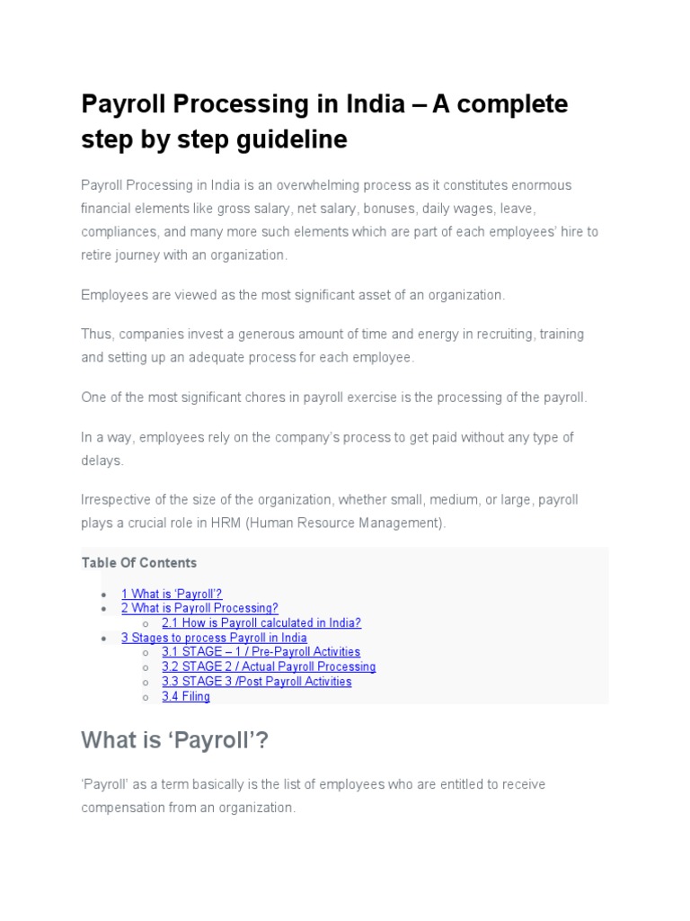 Indian Payroll Processing Guide | PDF | Payroll | Employee Benefits