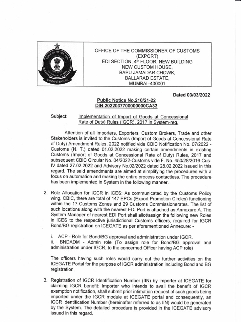 Implementation of IGCR 2017 | PDF | Customs | Governance