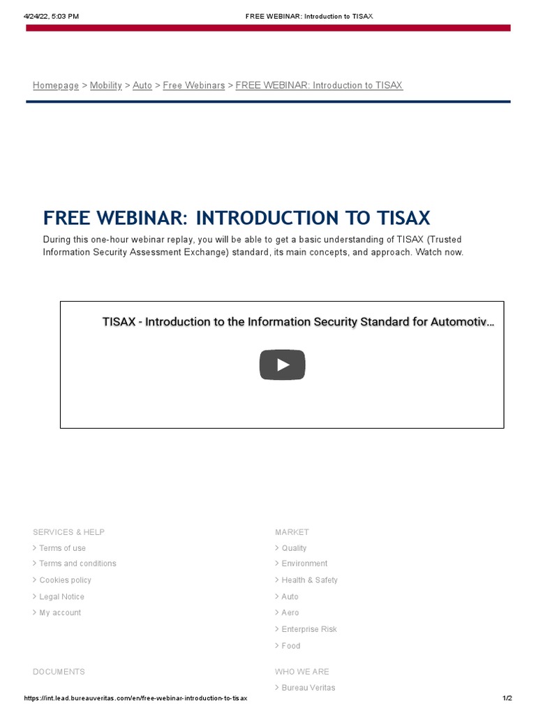 FREE WEBINAR - Introduction To TISAX | PDF