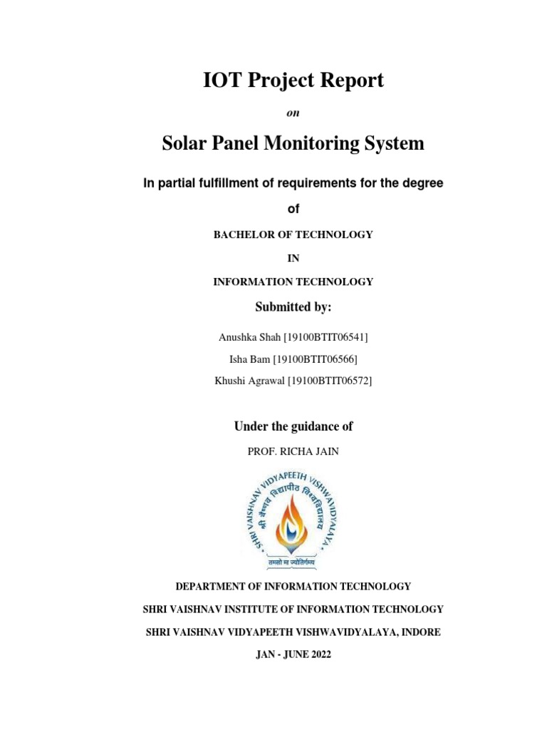 IOT Project Report: Solar Panel Monitoring System | PDF | Photovoltaics ...