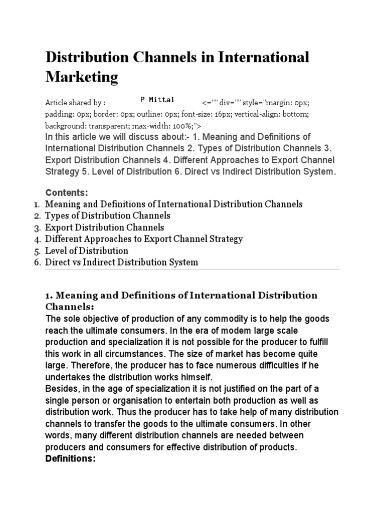 Distribution Channels in International Marketing | PDF | Marketing | Retail