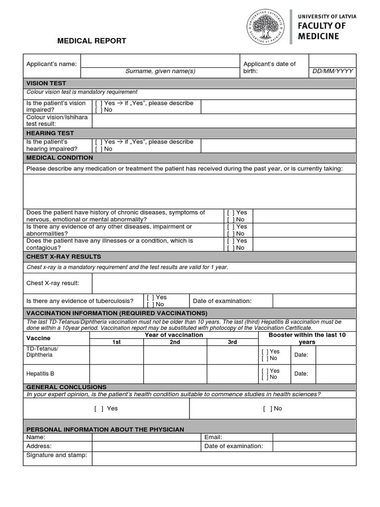 Medical - Report Latvia University | PDF | Physical Examination | Vaccines